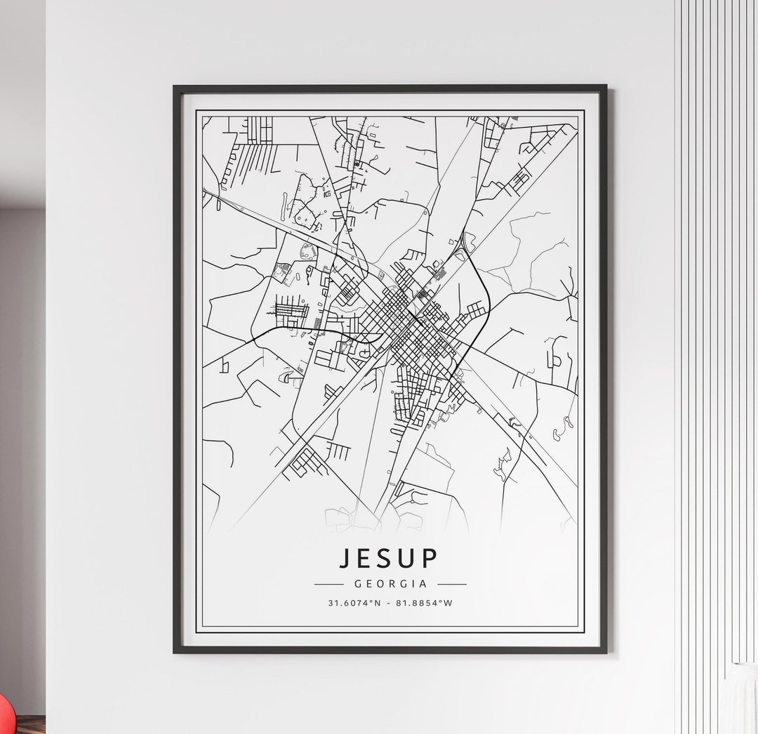 Jesup GA Street Map Print | Acrylic Jesup City Map Print | Canvas Jesup ...