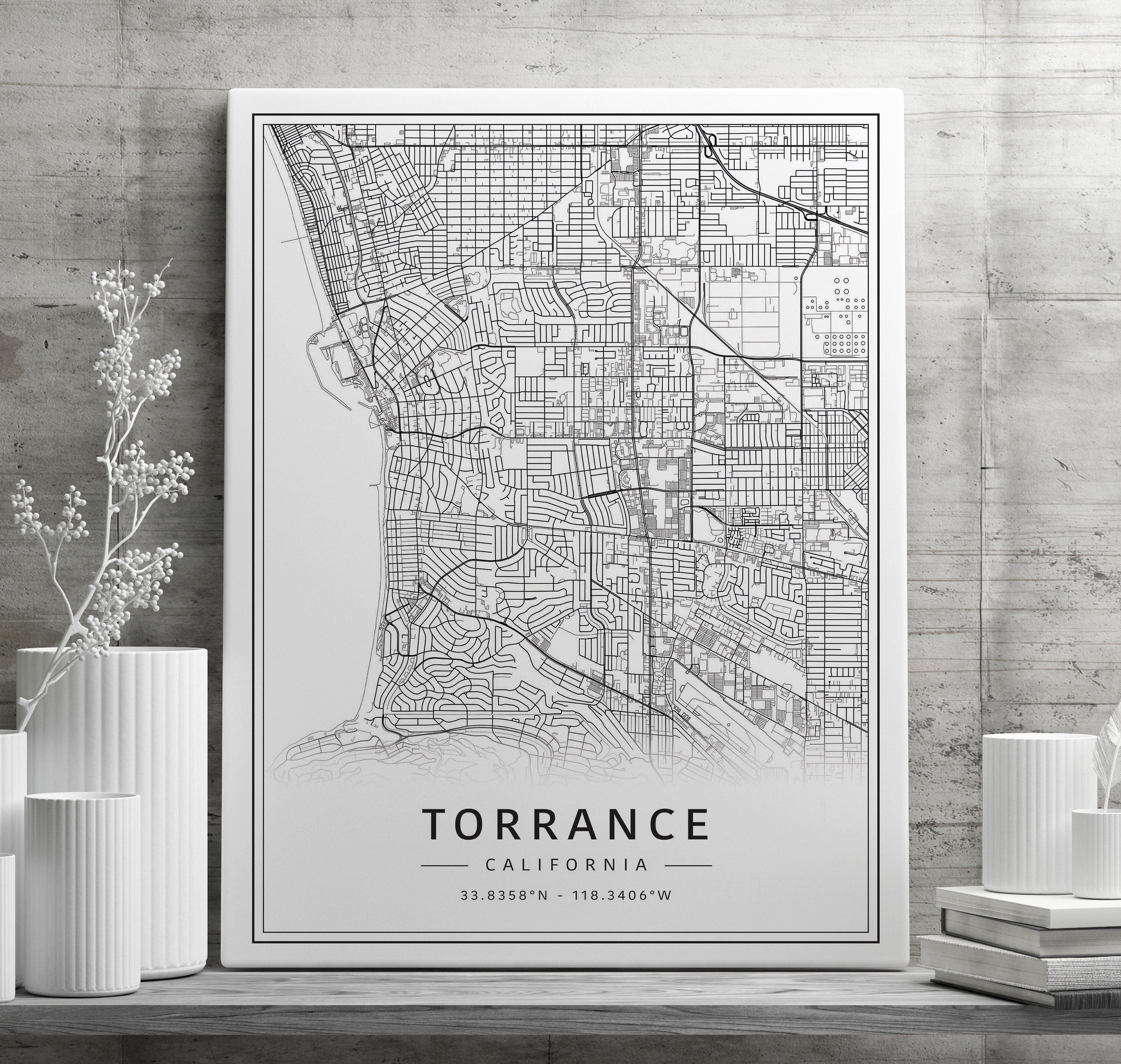 Torrance California Street Map Print Acrylic Glass Torrance City Map ...