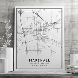 Marshall Michigan Street Map Print | Acrylic Glass Marshall City Map ...