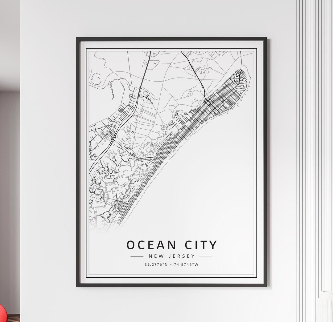 Ocean City New Jersey Street Map Print | Acrylic Glass Ocean City Map ...