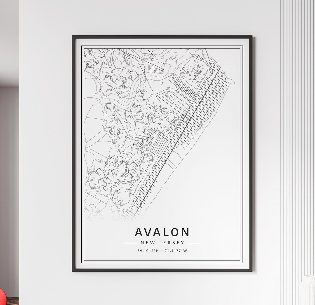 Avalon NJ Street Map Print | Acrylic Glass Avalon City Map Print ...