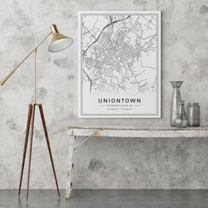 Uniontown PA Street Map Print | Acrylic Glass Uniontown City Map Print ...