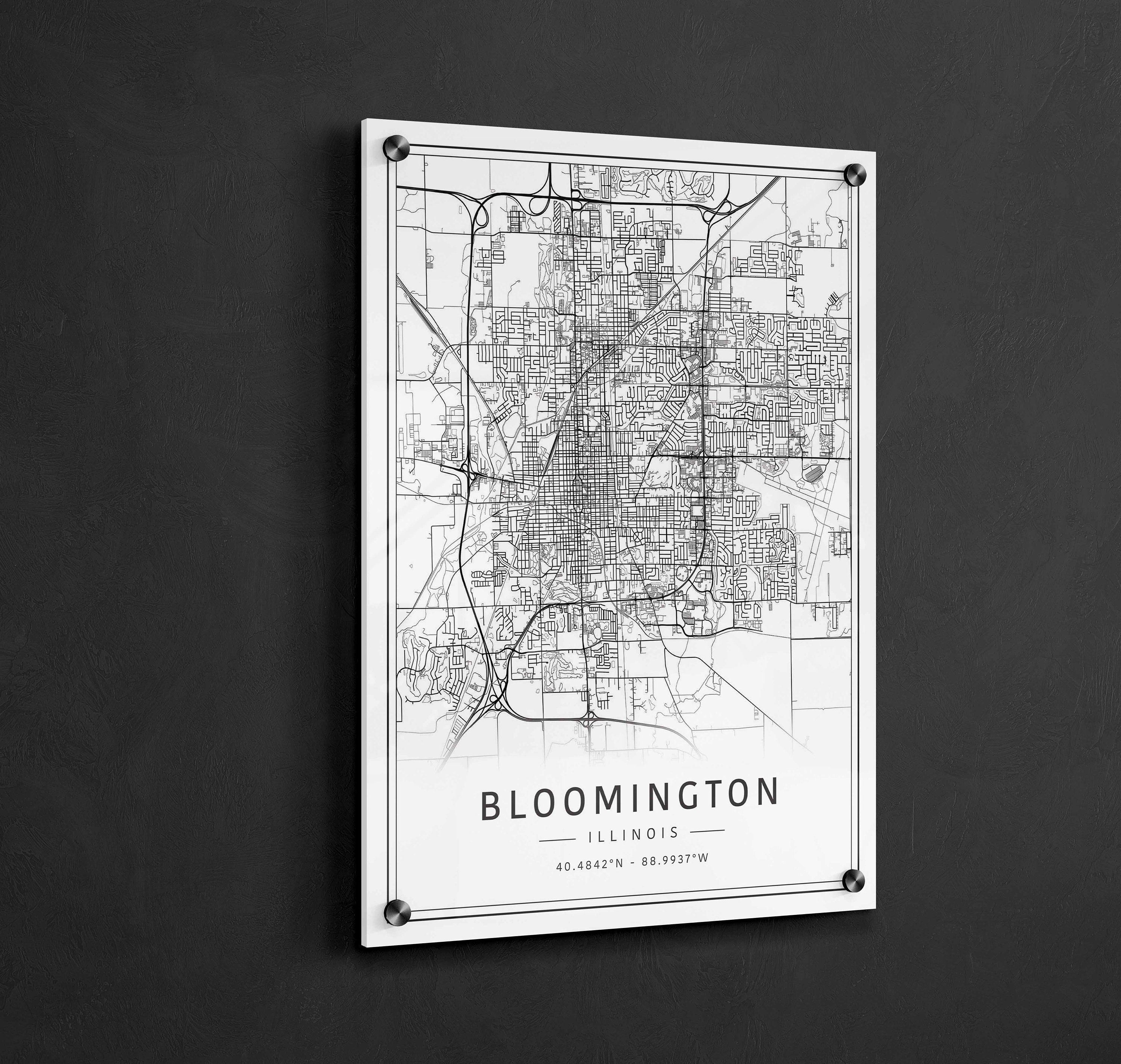 Bloomington IL Street Map Print | Acrylic Bloomington City Map Print ...