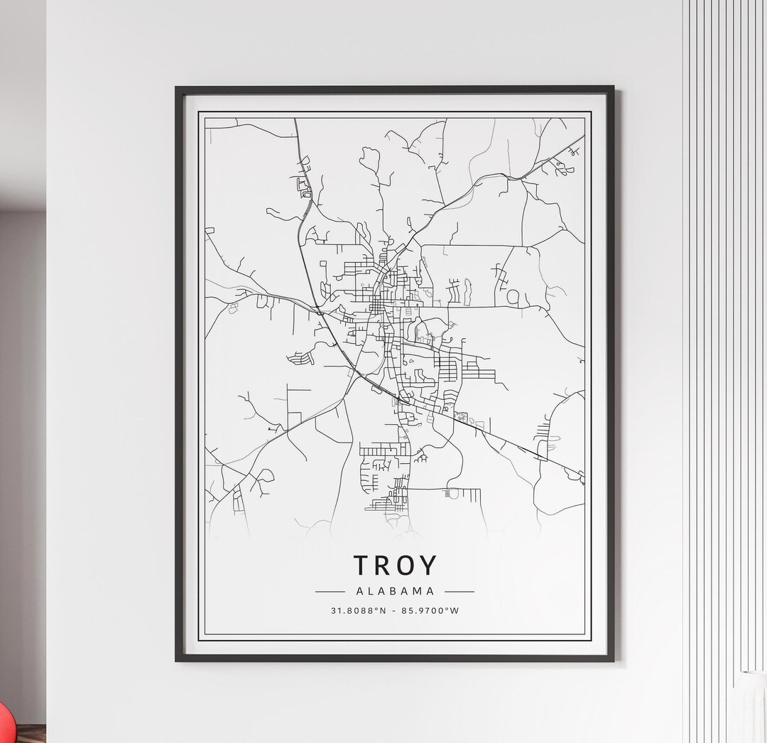 Troy Alabama Street Map Print | Acrylic Troy City Map Print | Canvas ...