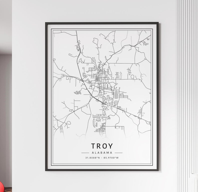 Troy Alabama Street Map Print Acrylic Troy City Map Print Canvas Troy ...