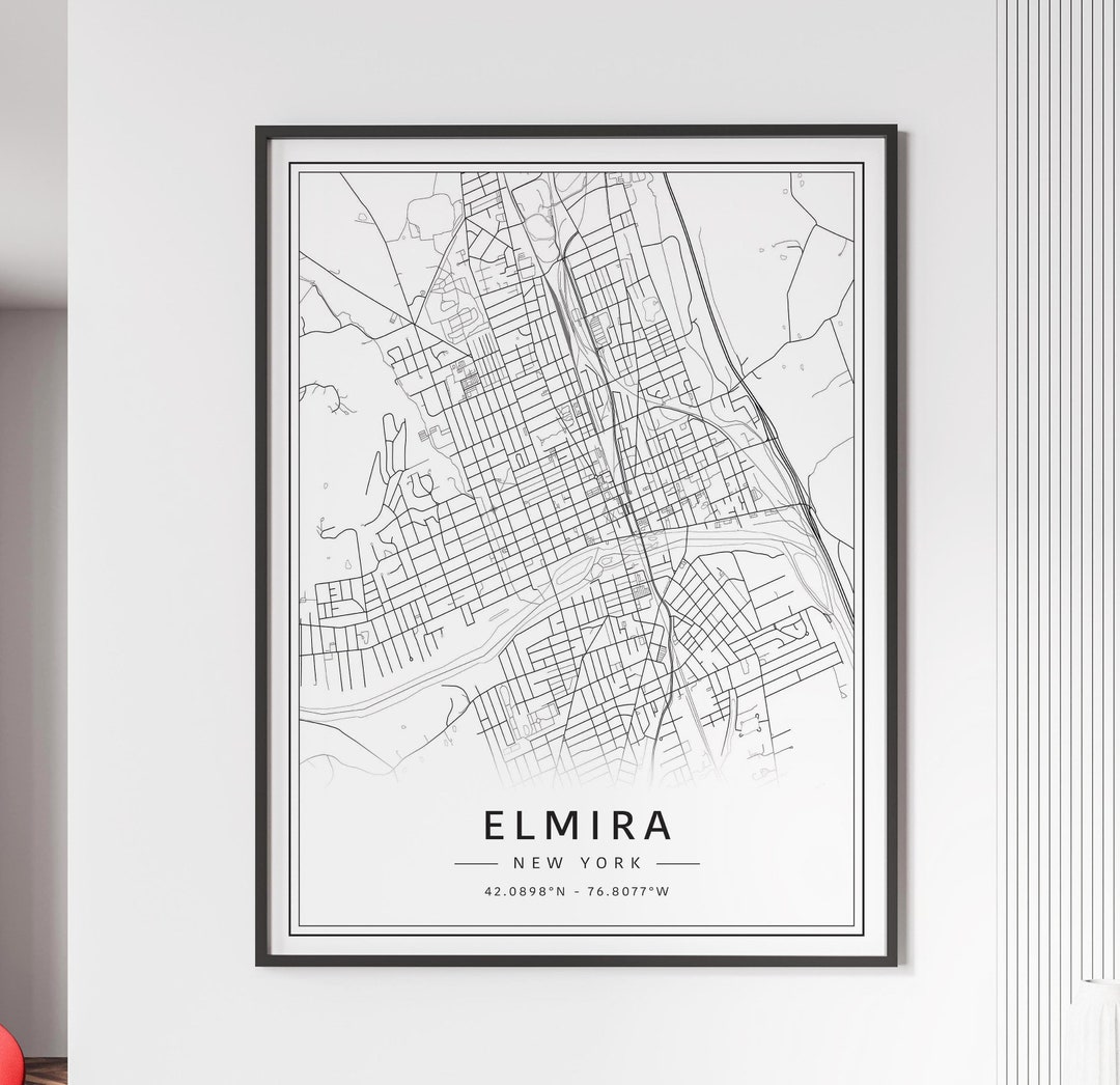 Elmira NY Street Map Print | Acrylic Glass Elmira City Map Print ...