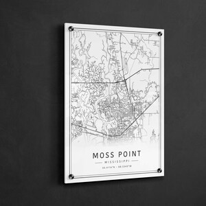 Moss Point MS Street Map Print | Acrylic Glass Moss Point City Map ...