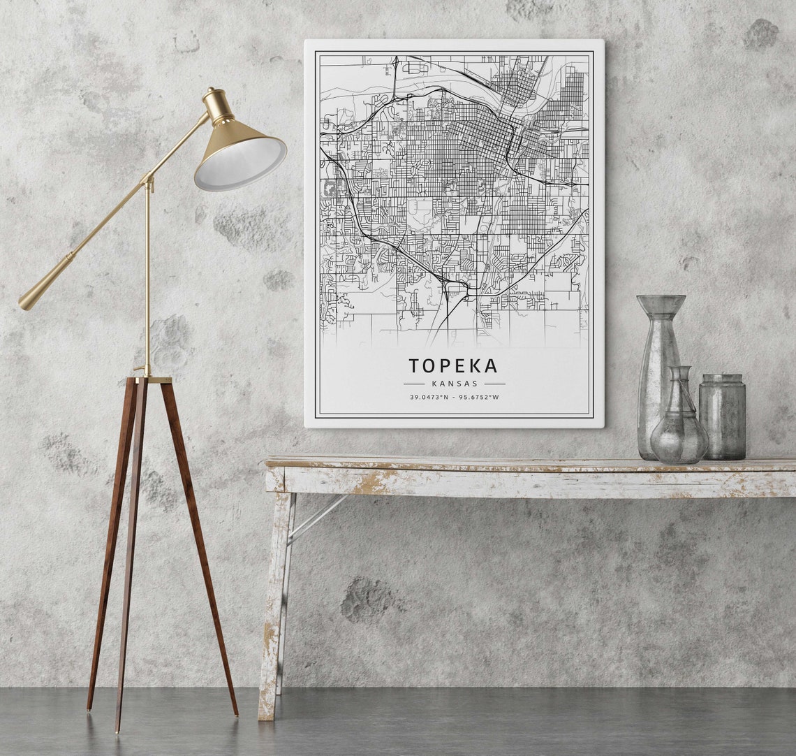 Topeka Kansas Street Map Print | Acrylic Topeka City Map Print | Canvas ...