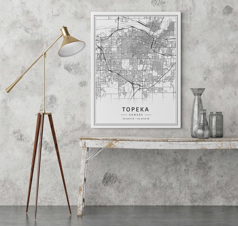 Topeka Kansas Street Map Print | Acrylic Topeka City Map Print | Canvas ...