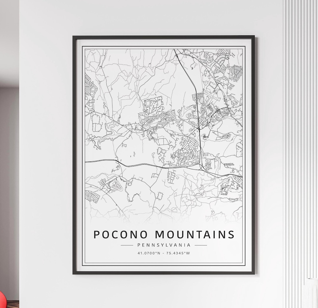 Pocono Mountains PA Street Map Print | Acrylic Glass Pocono Mountains ...