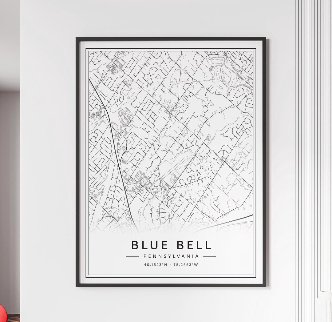 Blue Bell PA Street Map Print | Acrylic Glass Blue Bell Map Print ...