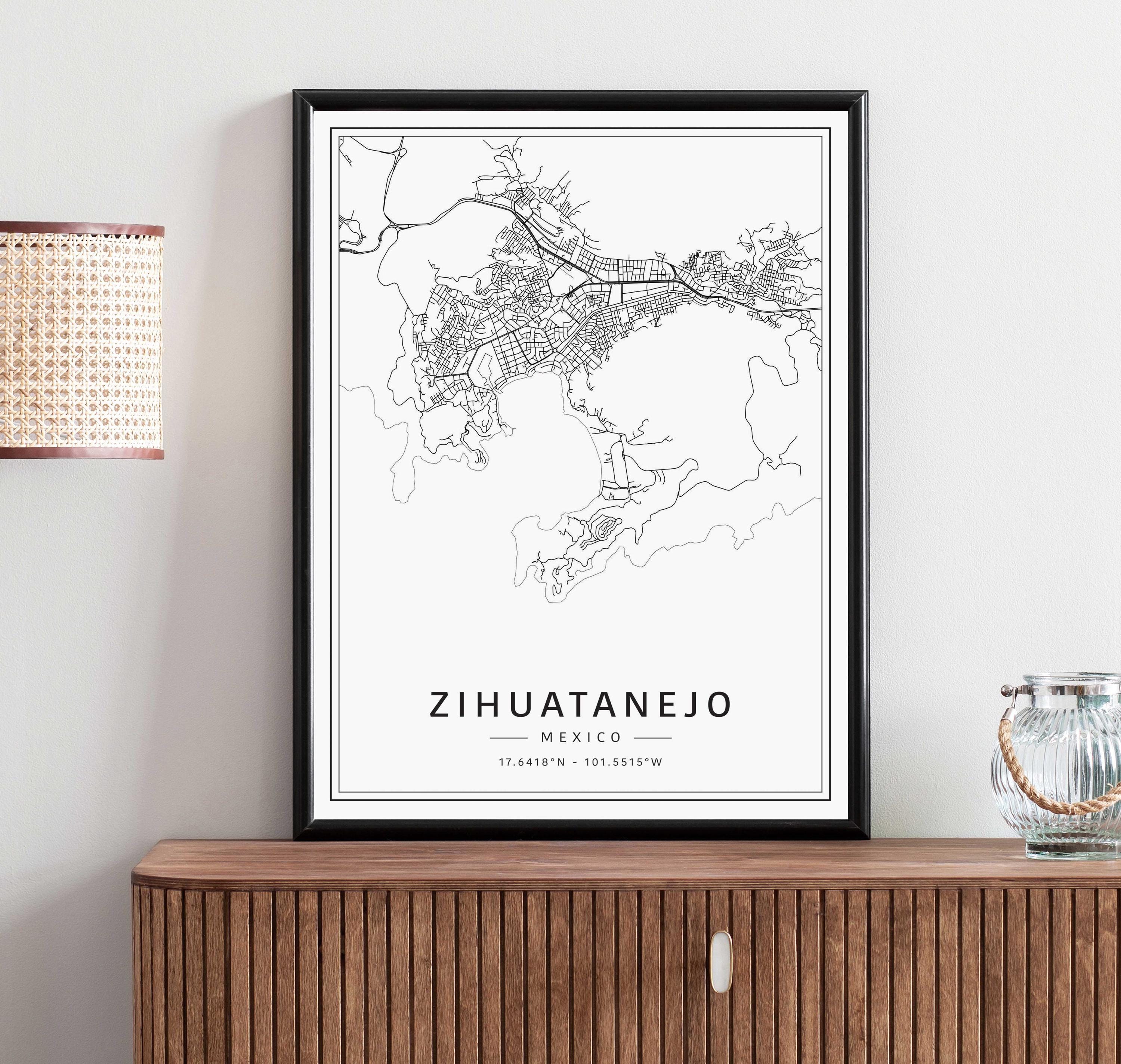 Zihuatanejo Mexico Street Map Print | Acrylic Glass Zihuatanejo City ...