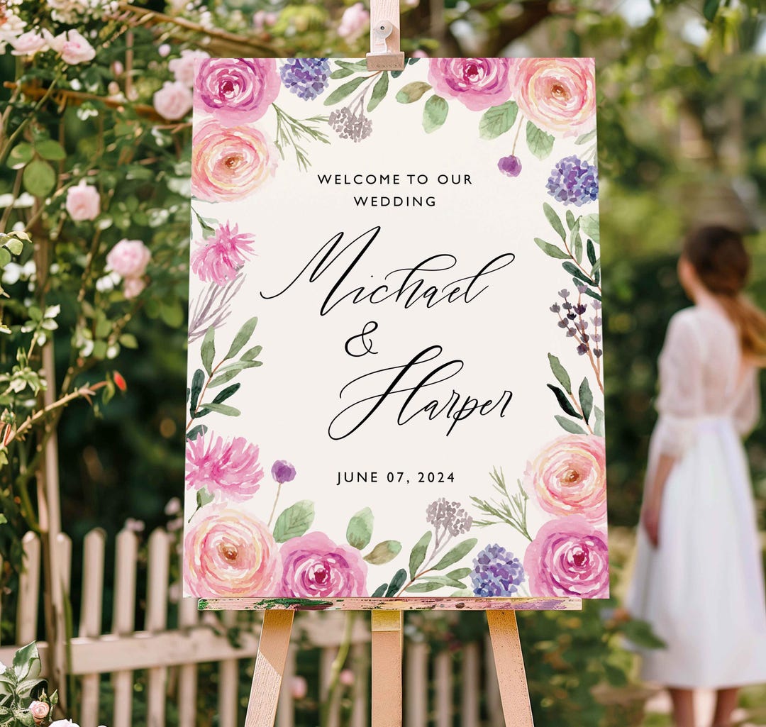 Acrylic Wedding Welcome Sign Floral Entrance Wedding Sign Custom ...