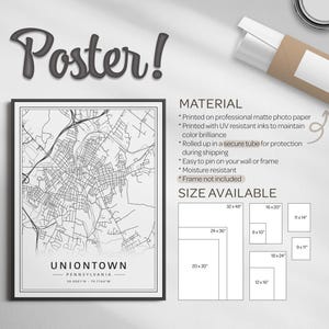 Uniontown PA Street Map Print | Acrylic Glass Uniontown City Map Print ...