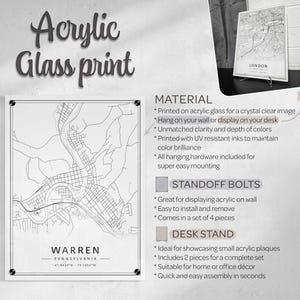 Warren PA Street Map Print | Acrylic Glass Warren Map Print | Canvas ...