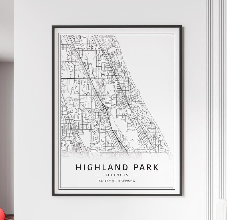 Highland Park IL Street Map Print | Acrylic Highland Park Map Print ...