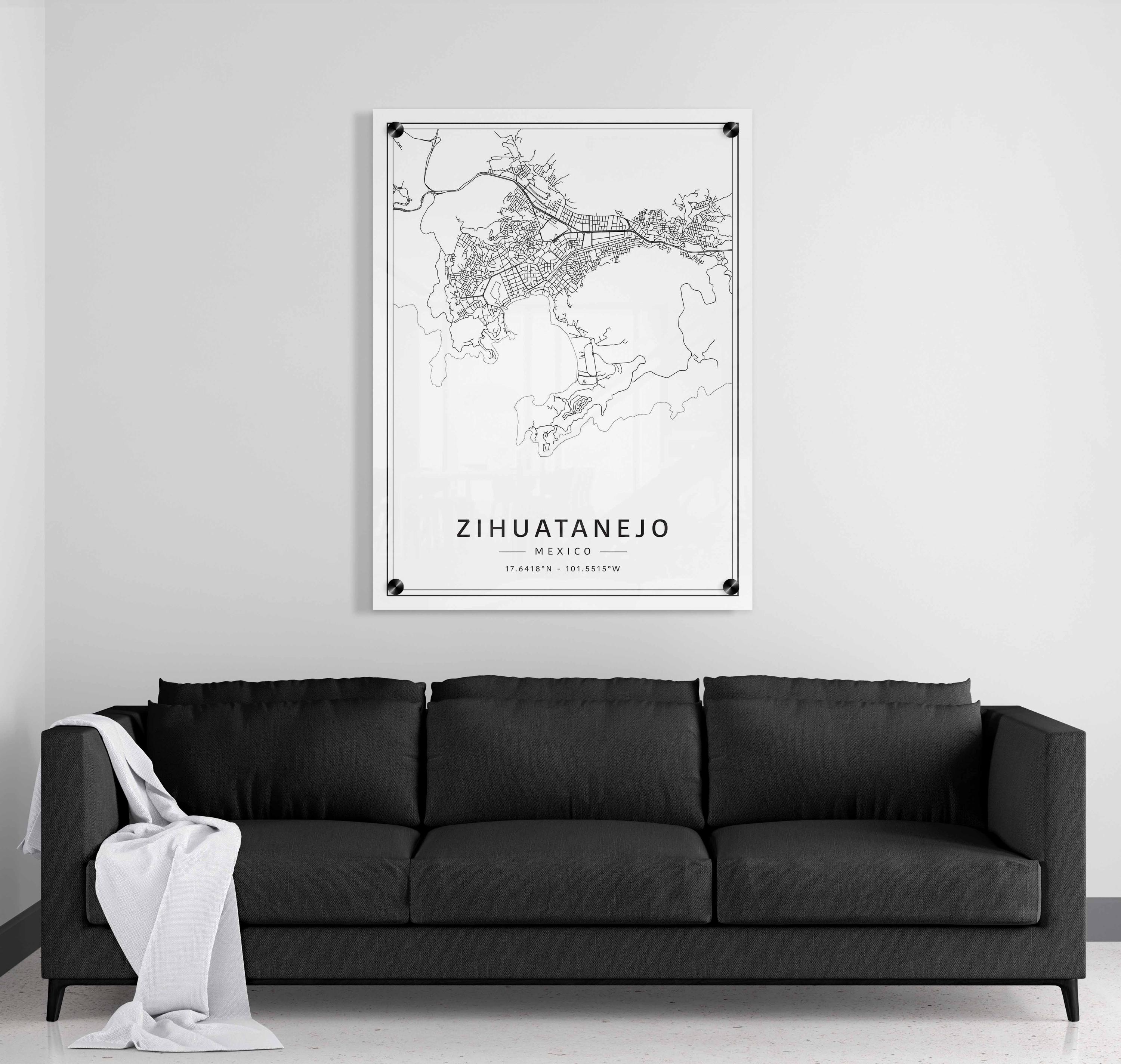 Zihuatanejo Mexico Street Map Print | Acrylic Glass Zihuatanejo City ...