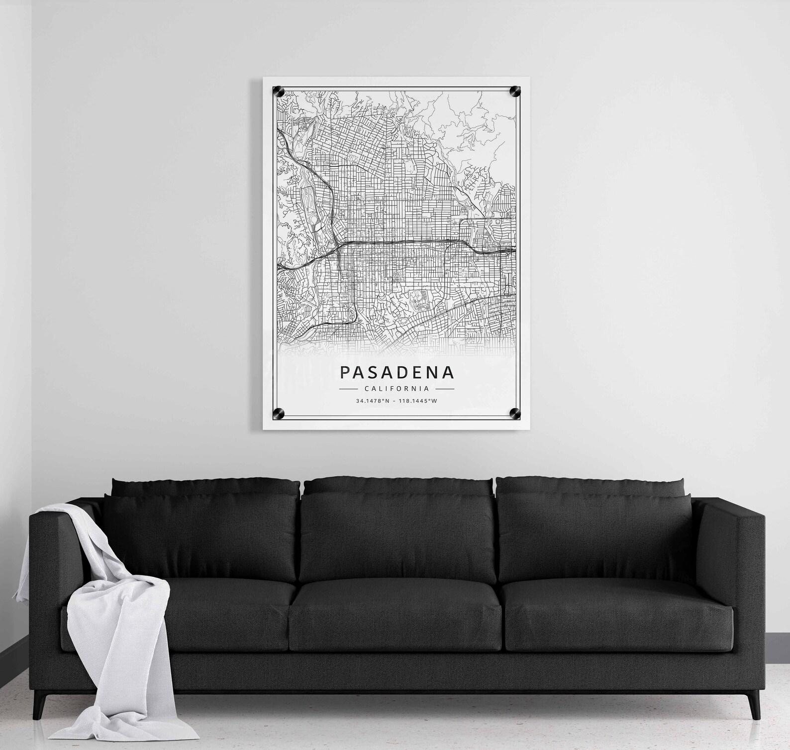Pasadena California Street Map Print | Acrylic Glass Pasadena Map Print ...
