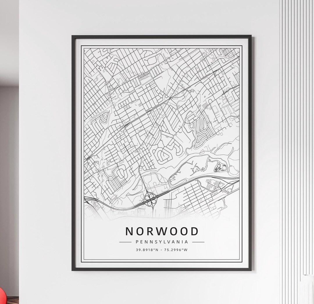 Norwood PA Street Map Print | Acrylic Glass Norwood Map Print | Canvas ...