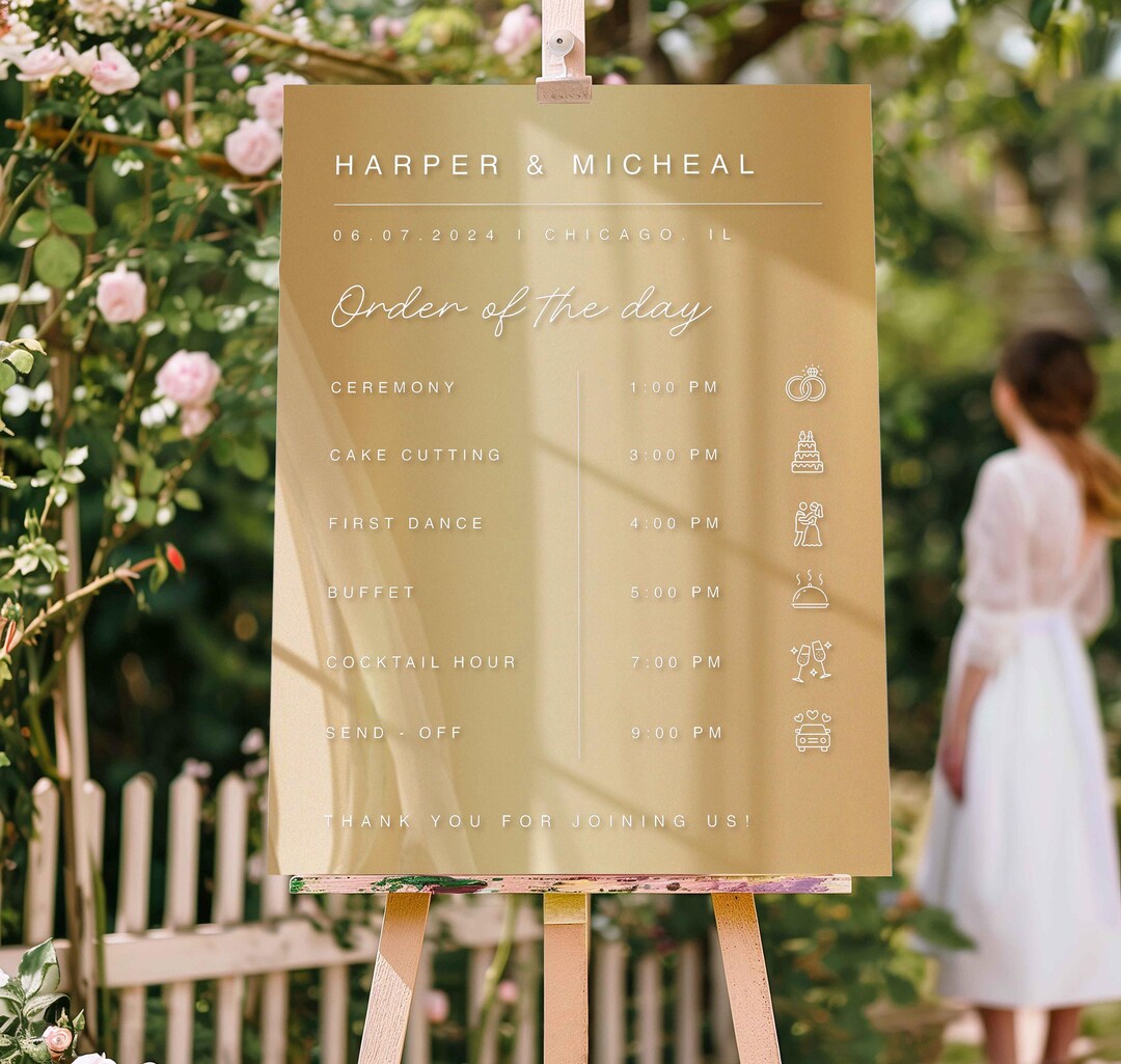 Gold Order of the Day Welcome Sign | Order of Events Sign | Custom ...