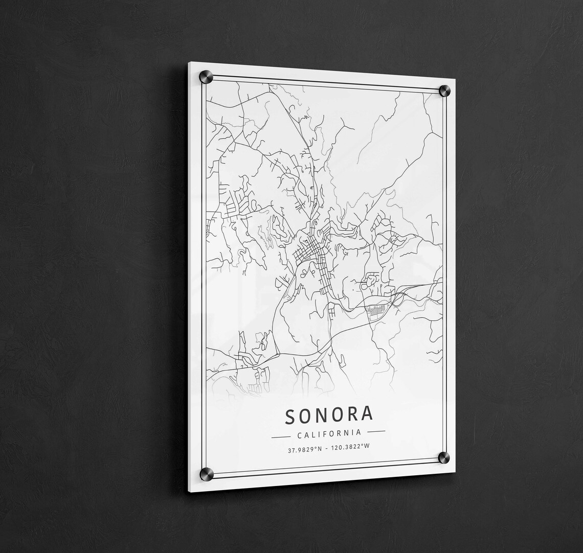 Sonora California Street Map Print Acrylic Glass Sonora City Map Print ...