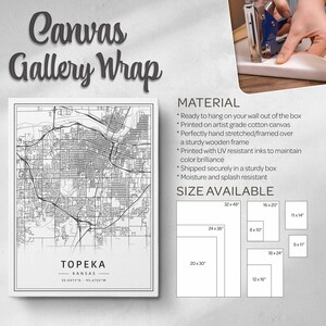 Topeka Kansas Street Map Print | Acrylic Topeka City Map Print | Canvas ...