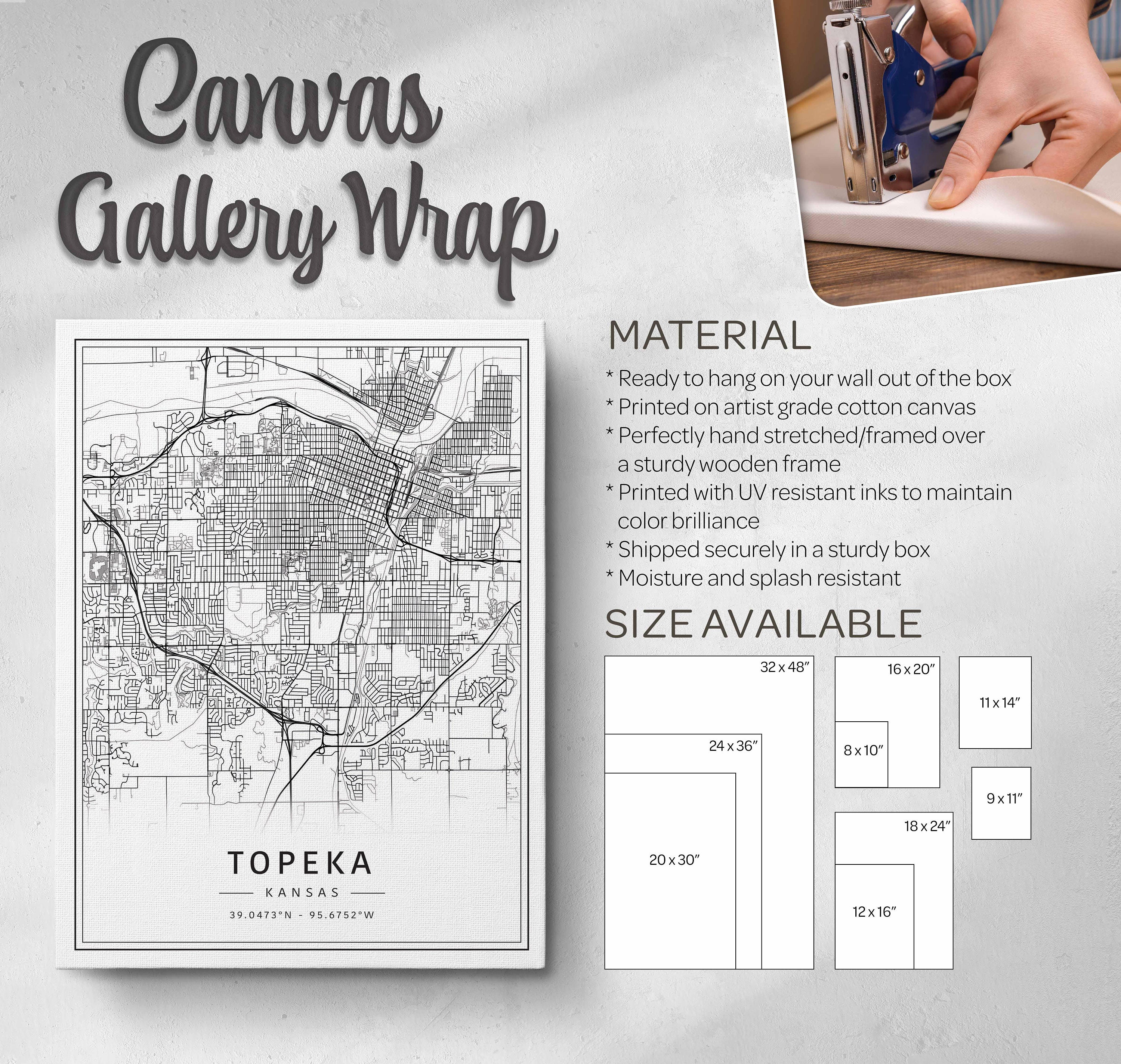 Topeka Kansas Street Map Print | Acrylic Topeka City Map Print | Canvas ...