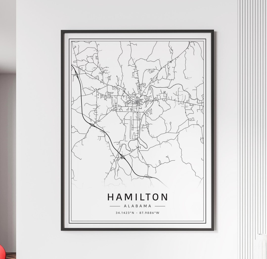 Hamilton AL Street Map Print | Acrylic Hamilton City Map Print | Canvas ...