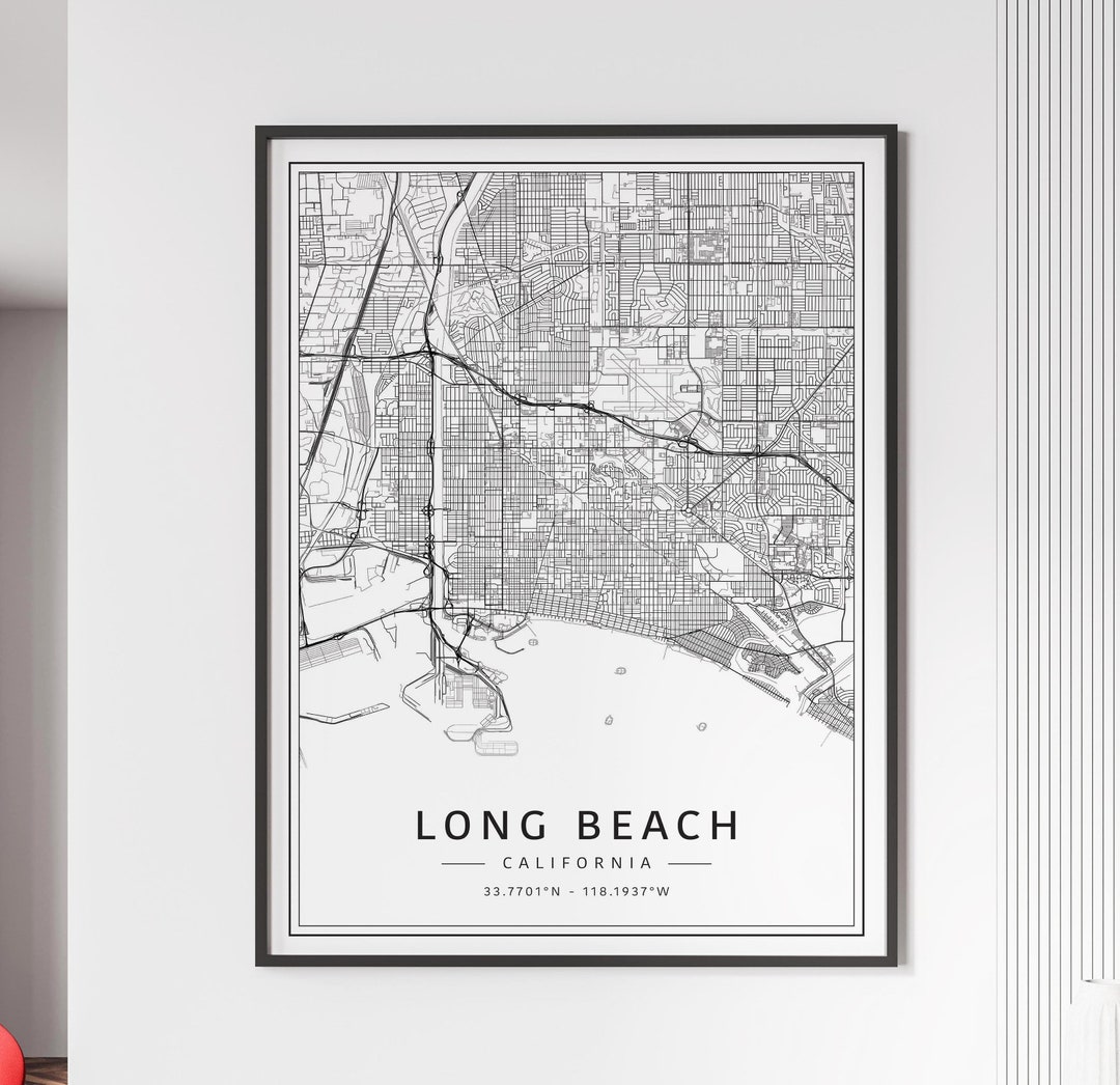 Long Beach California Street Map Print | Acrylic Long Beach City Map ...