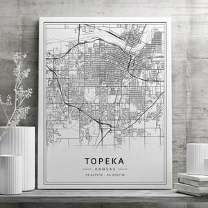 Topeka Kansas Street Map Print | Acrylic Topeka City Map Print | Canvas ...