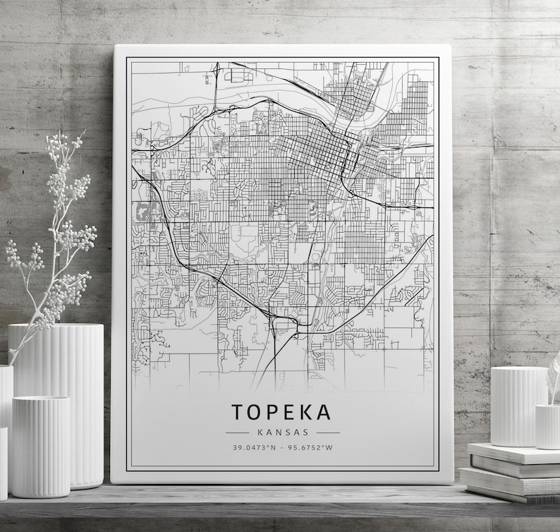 Topeka Kansas Street Map Print | Acrylic Topeka City Map Print | Canvas ...