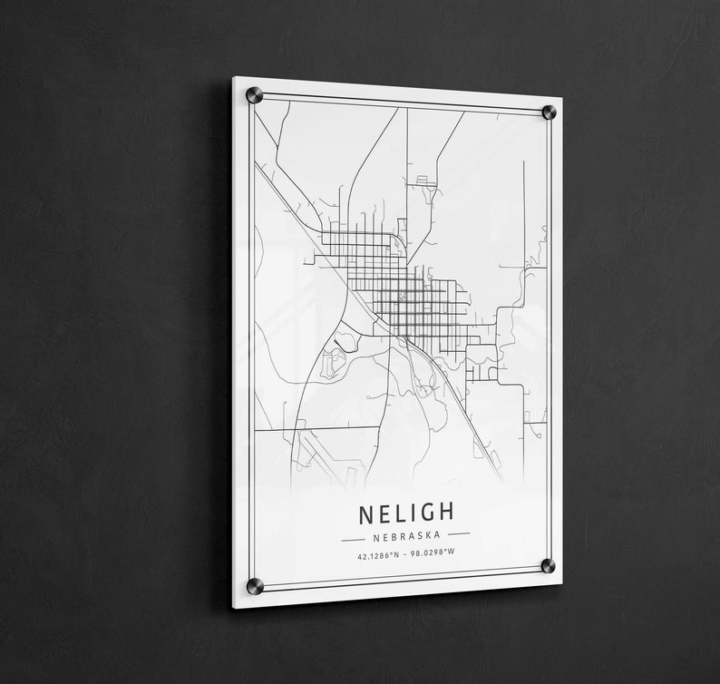 Neligh NE Street Map Print Acrylic Glass Neligh City Map Print Canvas ...