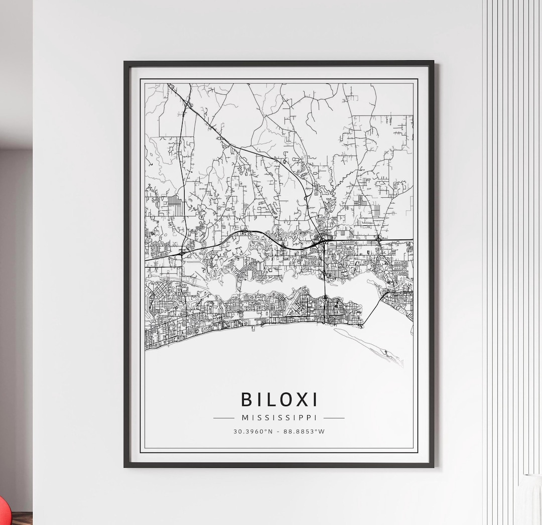 Biloxi MS Street Map Print | Acrylic Glass Biloxi City Map Print ...