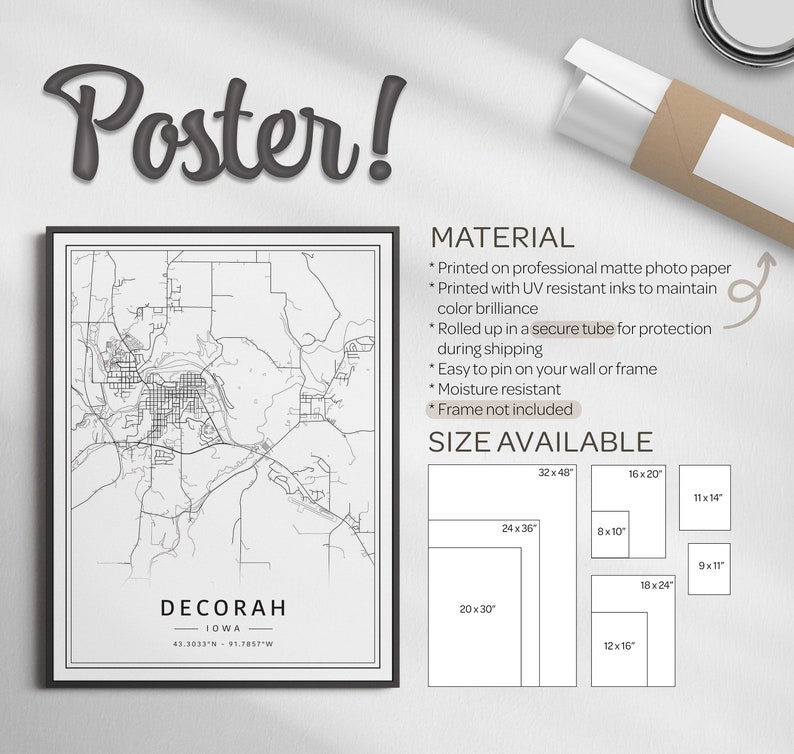 Decorah Iowa Street Map Print Acrylic Decorah City Map Print Canvas ...