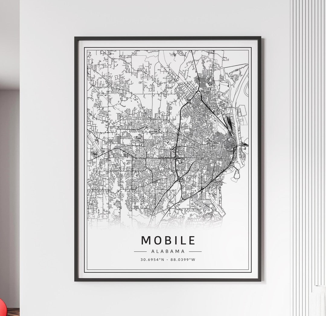Mobile AL Street Map Print | Acrylic Mobile City Map Print | Canvas ...
