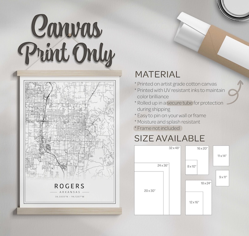 Rogers Arkansas Street Map Print Acrylic Rogers City Map Print Canvas ...