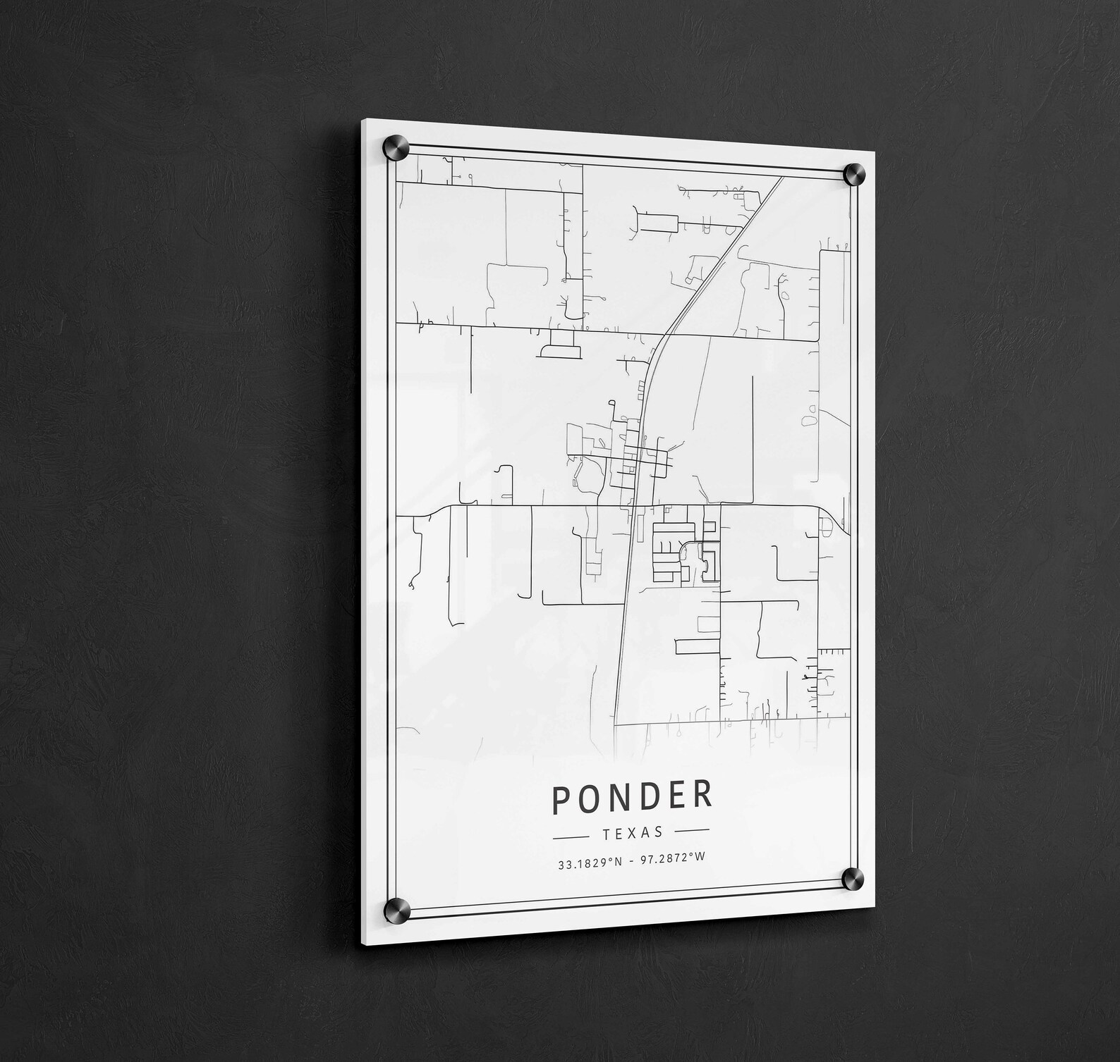 Ponder Texas Street Map Print | Acrylic Ponder City Map Print | Canvas ...