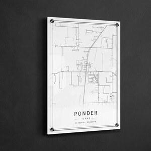 Ponder Texas Street Map Print | Acrylic Ponder City Map Print | Canvas ...