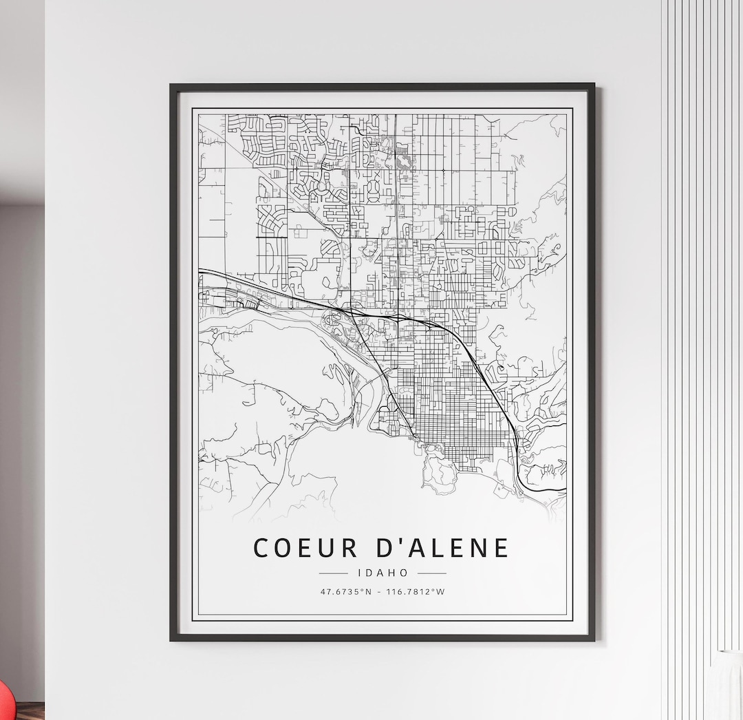 Coeur D'alene ID Street Map Print | Acrylic Coeur D'alene City Map ...