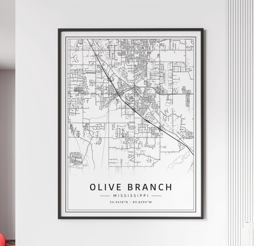 Olive Branch MS Street Map Print | Acrylic Glass Olive Branch City Map ...