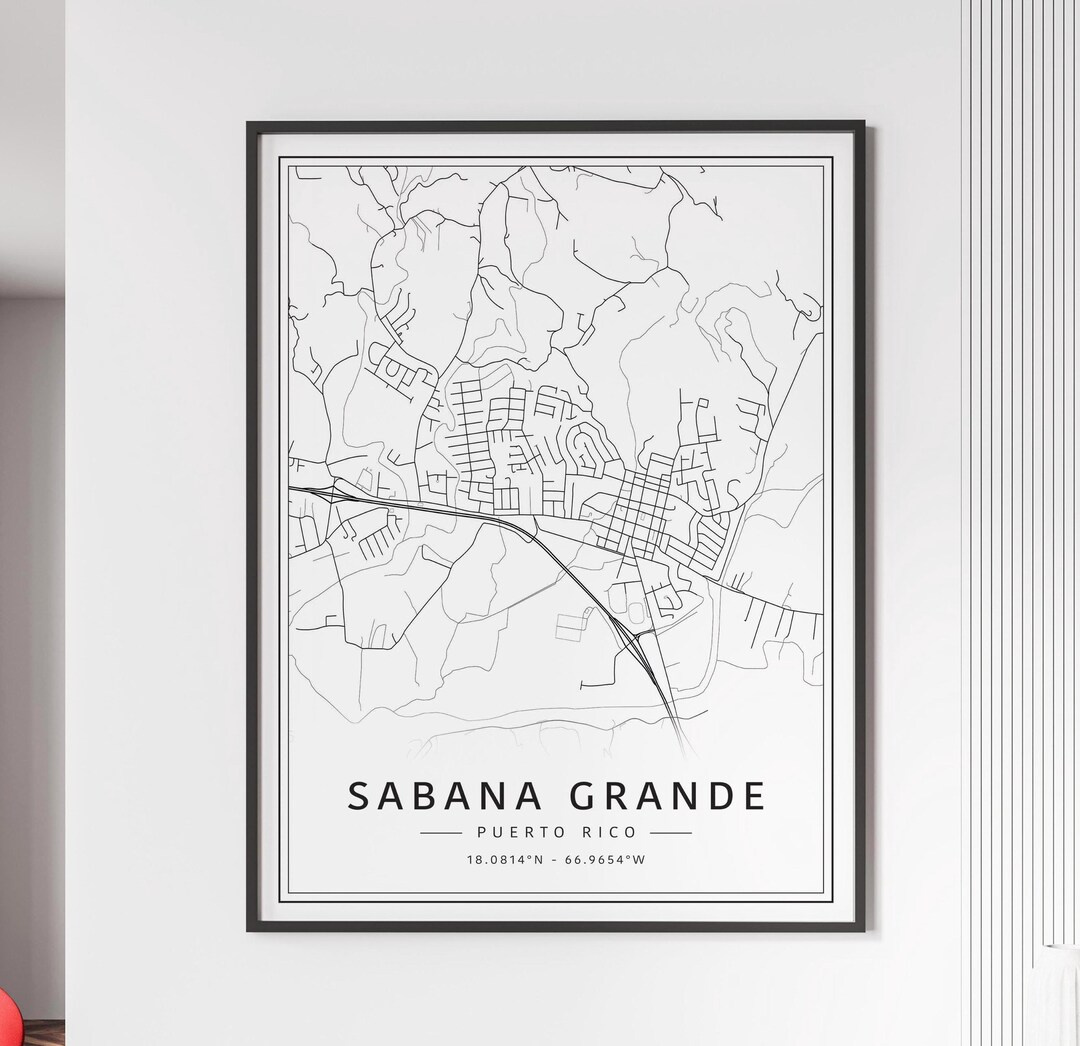 Sabana Grande PR Street Map Print | Acrylic Glass Sabana Grande Map ...