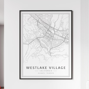 Westlake Village CA Street Map Print | Acrylic Glass Westlake Village ...