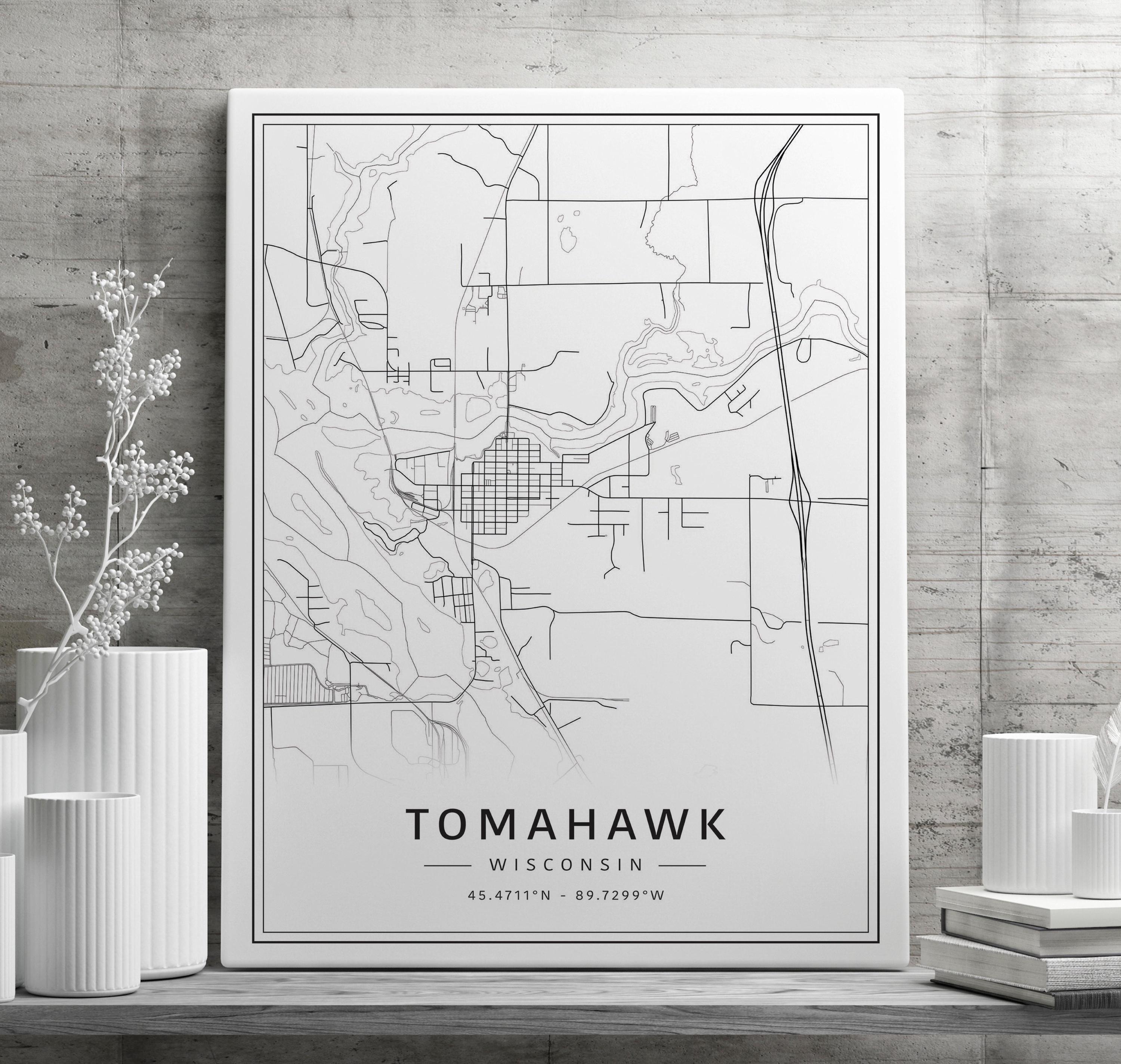 Tomahawk Wisconsin Street Map Print | Acrylic Glass Tomahawk City Map ...