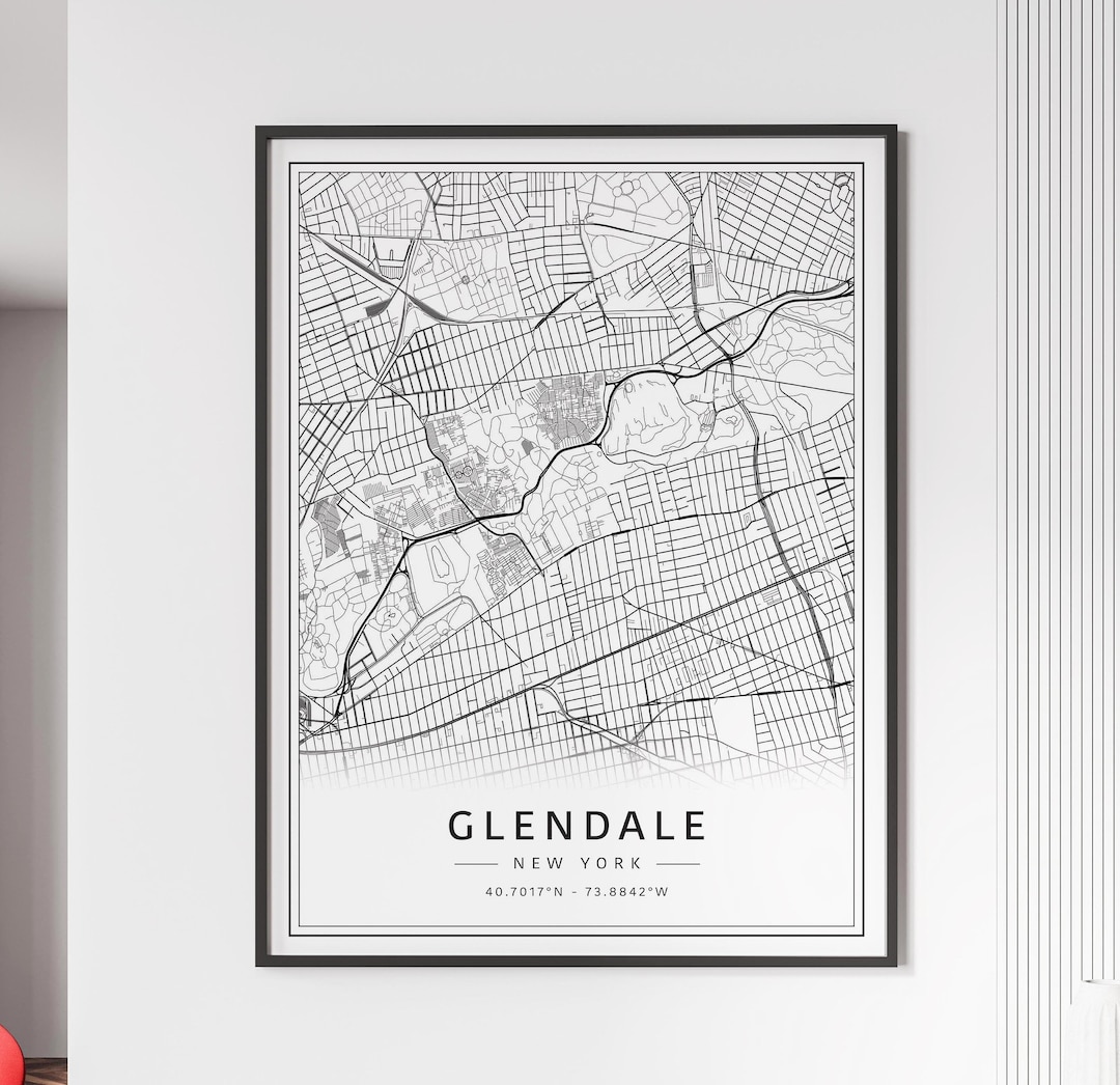Glendale NY Street Map Print | Acrylic Glass Glendale City Map Print ...