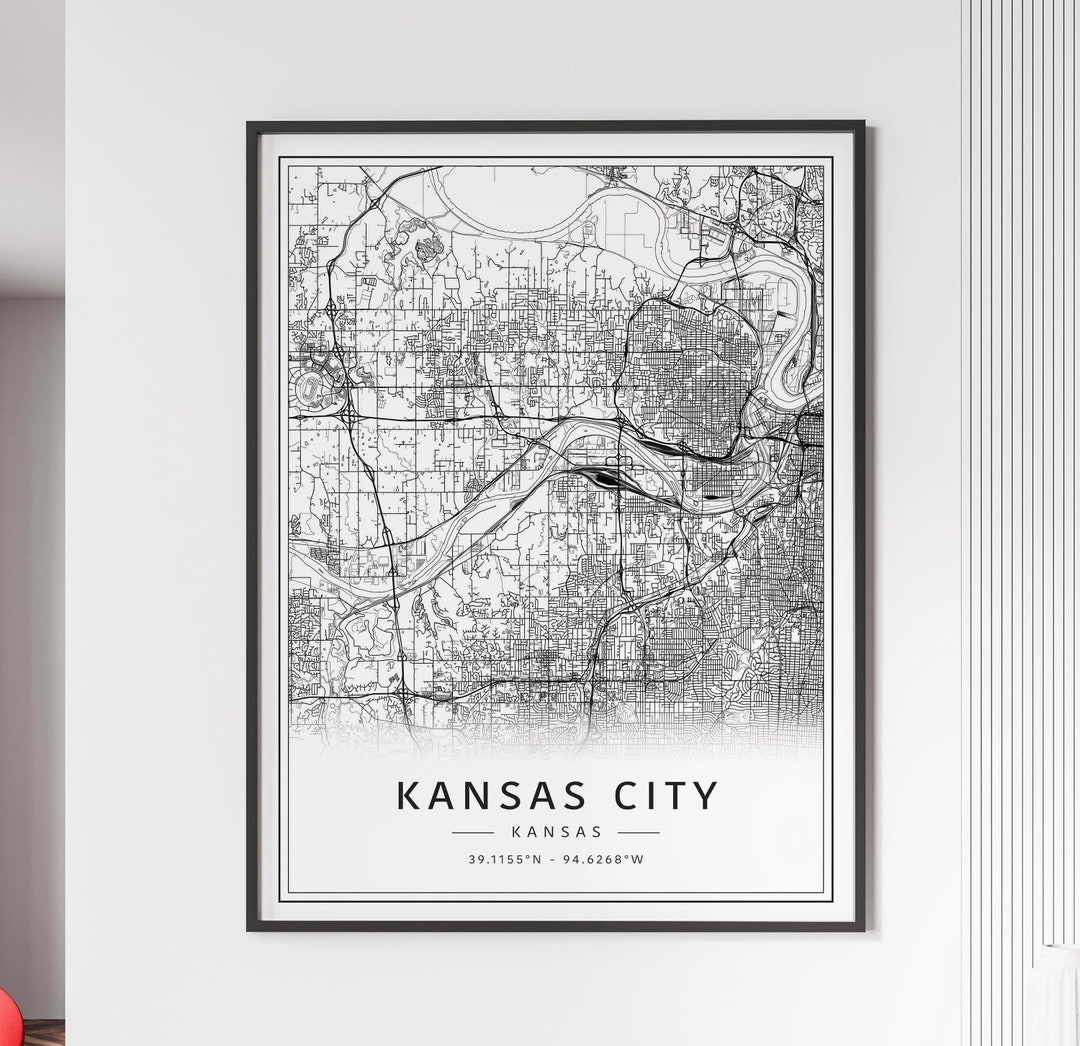 Kansas City Kansas Street Map Print | Acrylic Glass Kansas City Map ...