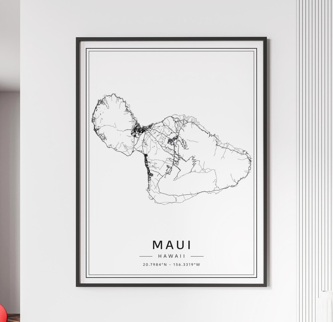 Maui Hawaii Street Map Print | Acrylic Glass Maui City Map Print ...