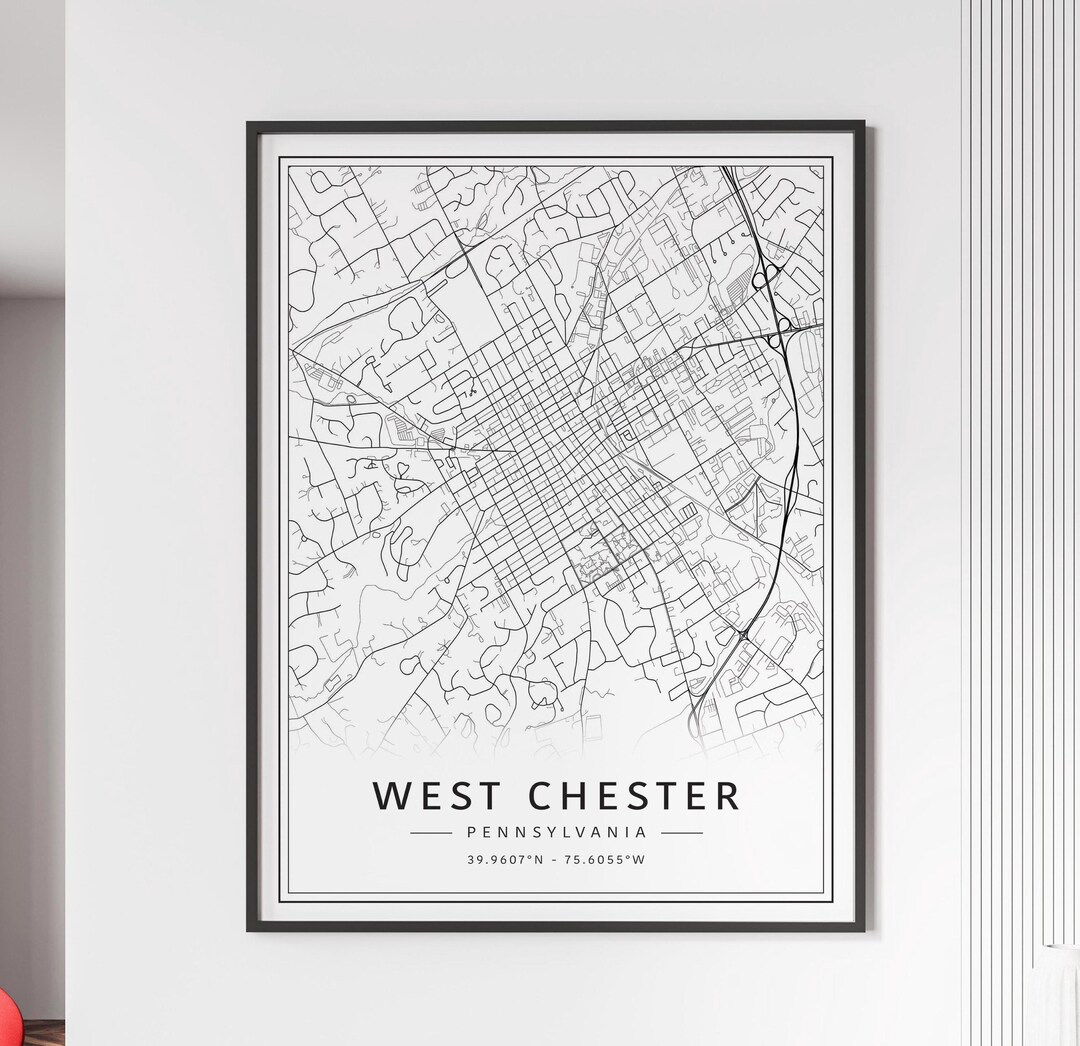 West Chester PA Street Map Print | Acrylic Glass West Chester Map Print ...