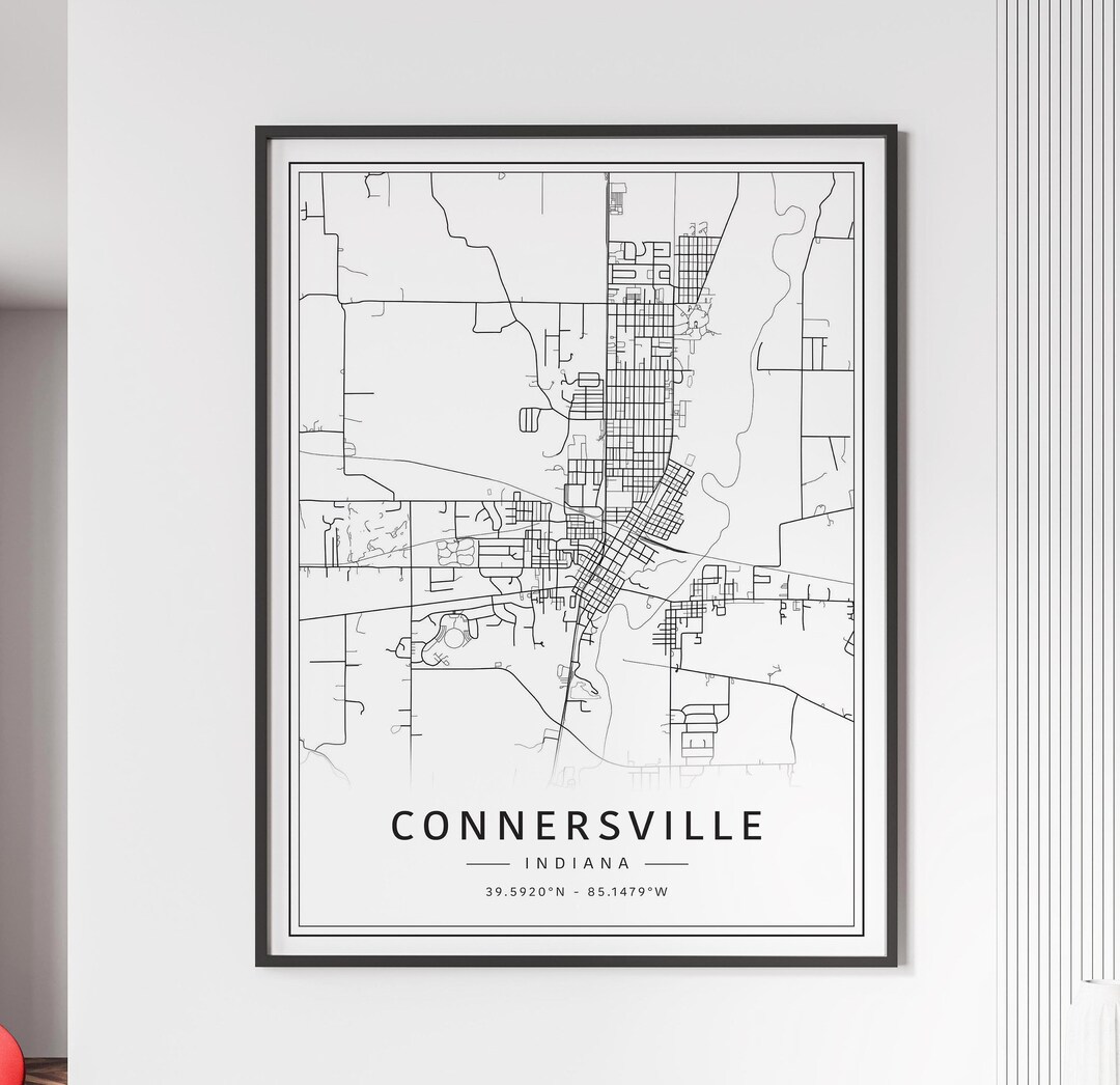Connersville IN Street Map Print | Acrylic Connersville City Map Print ...