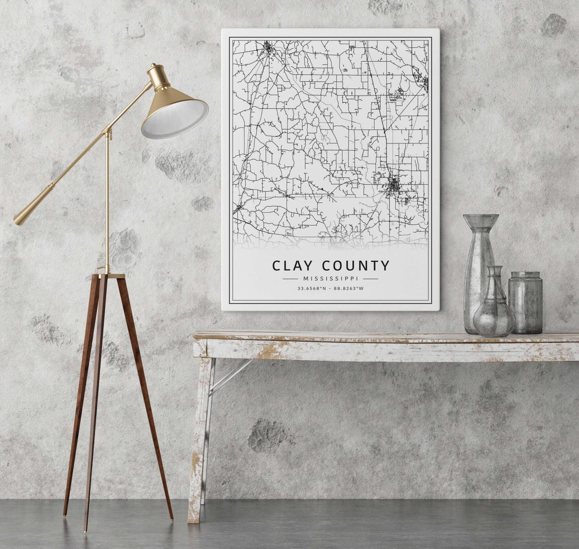 Clay County MS Street Map Print | Acrylic Glass Clay County Map Print ...