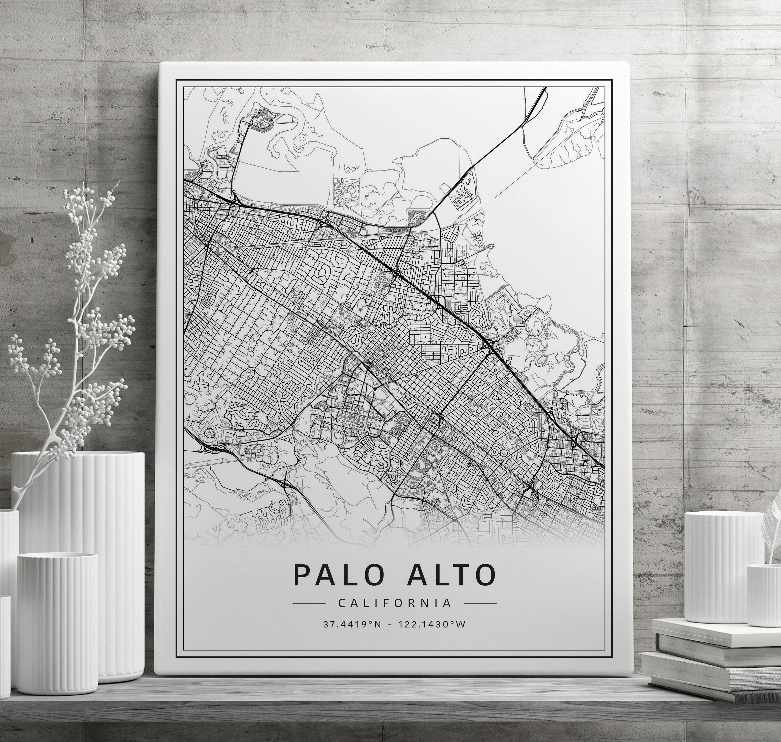 Palo Alto California Street Map Print | Acrylic Glass Palo Alto Map ...